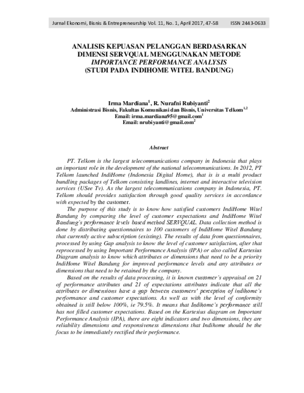 (PDF) Analisis Kepuasan Pelanggan Berdasarkan Dimensi Servqual Menggunakan Metode Importance ...