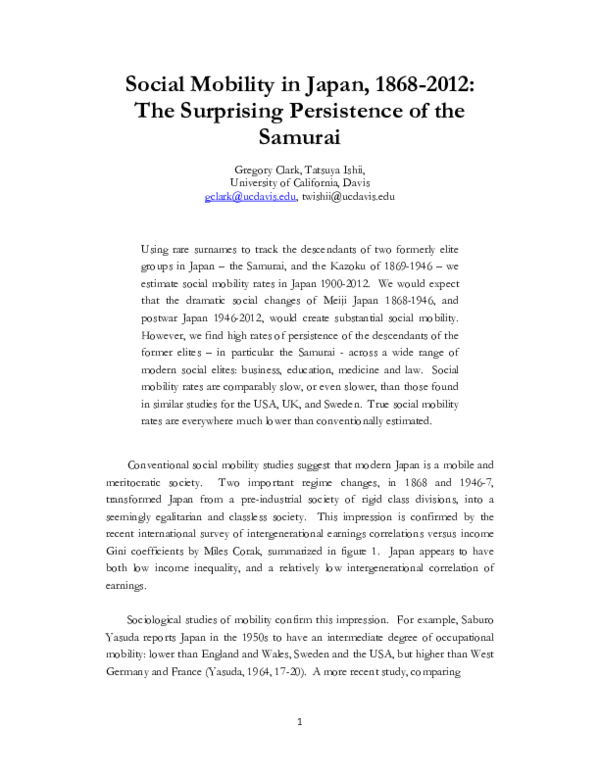(PDF) Social Mobility in Japan, 1868-2012: The Surprising Persistence ...