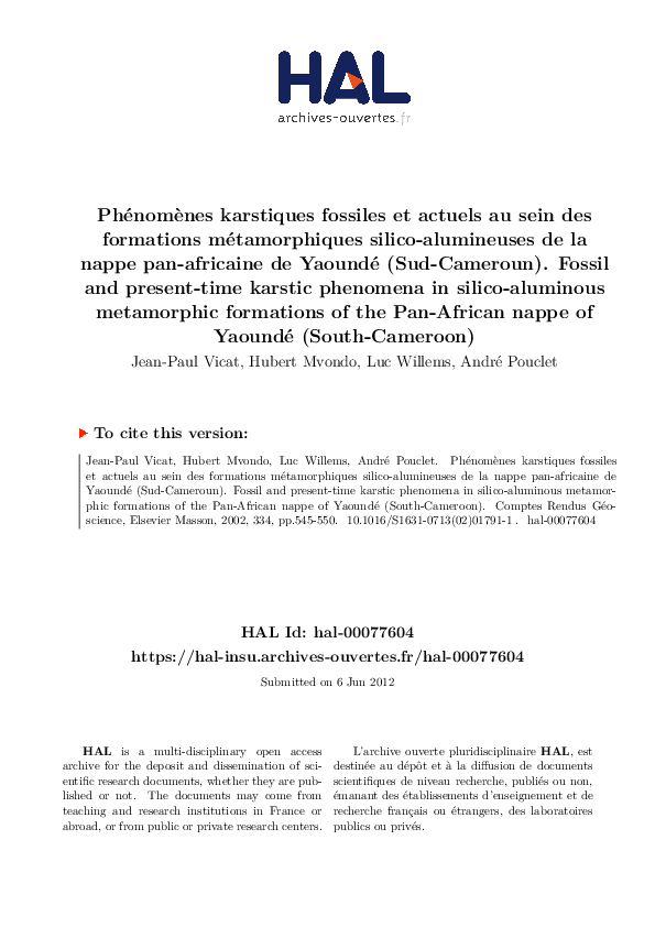(PDF) Phénomènes karstiques fossiles et actuels au sein des formations ...