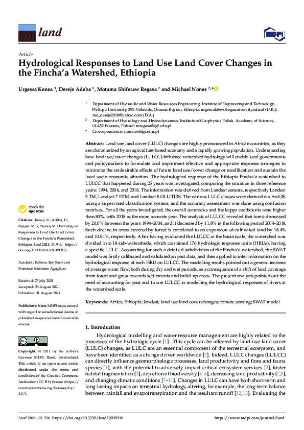 (PDF) Hydrological Responses to Land Use Land Cover Changes in the ...