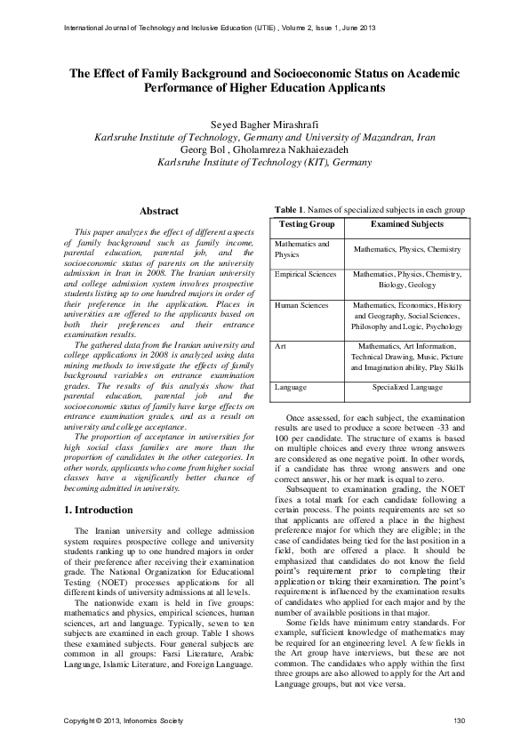 (PDF) The Effect of Family Background and Socioeconomic Status on ...