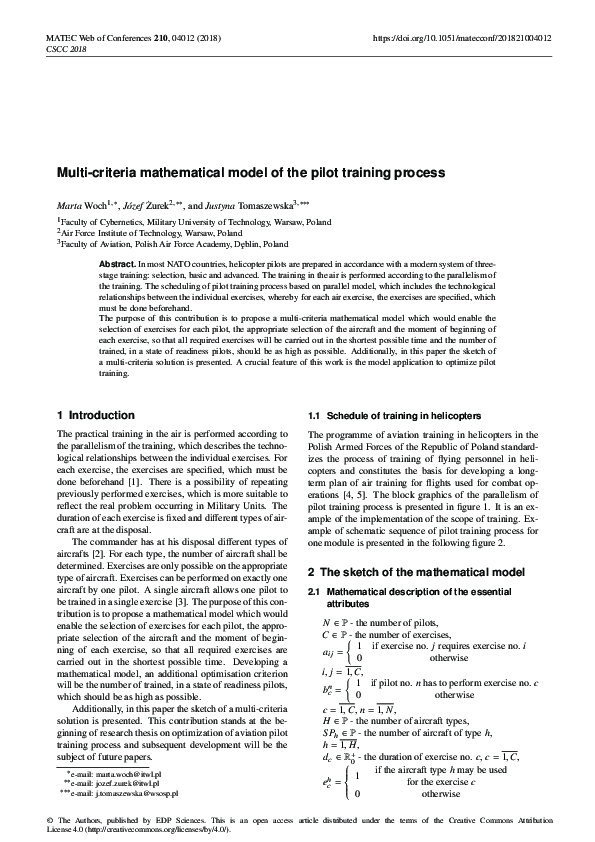 (PDF) Multi-criteria mathematical model of the pilot training process