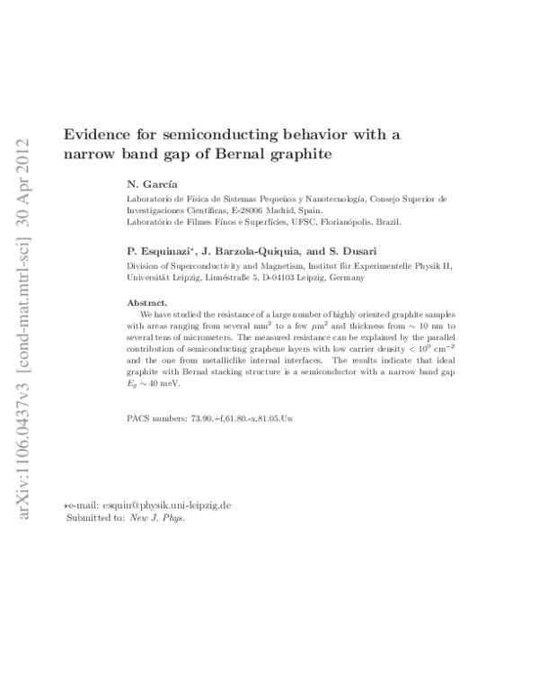(PDF) Bernal graphite is a narrow gap semiconductor