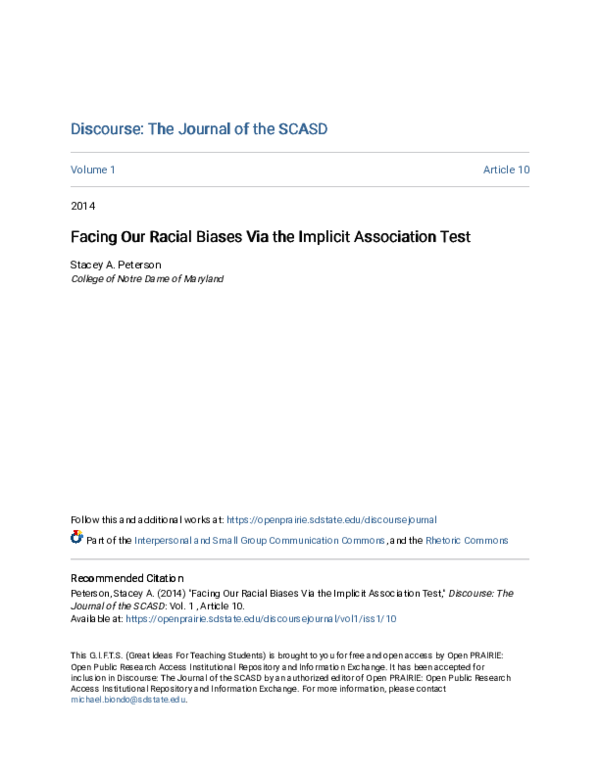 (PDF) Facing Our Racial Biases Via the Implicit Association Test