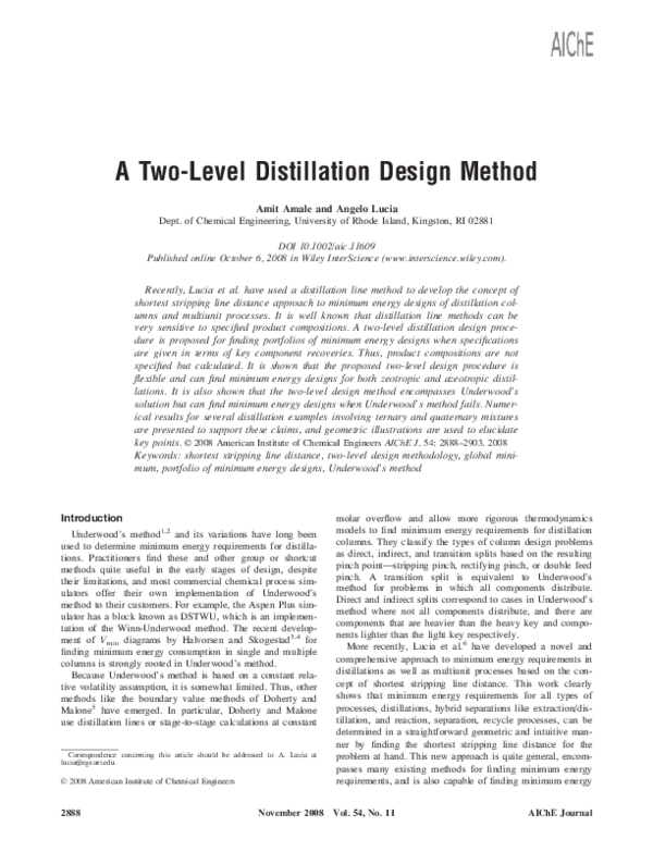 Pdf A Two Level Distillation Design Method