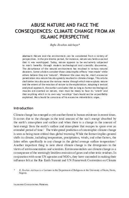 (PDF) Abuse Nature and Face the Consequences: Climate Change from an ...