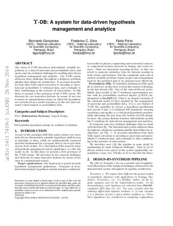 (PDF) Υ-DB: A system for data-driven hypothesis management and analytics