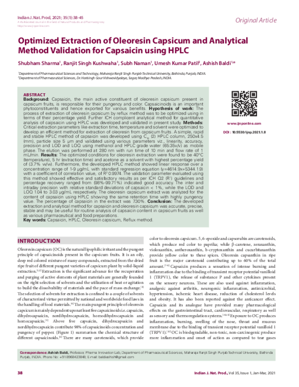 (PDF) Optimized Extraction of Oleoresin Capsicum and Analytical Method ...