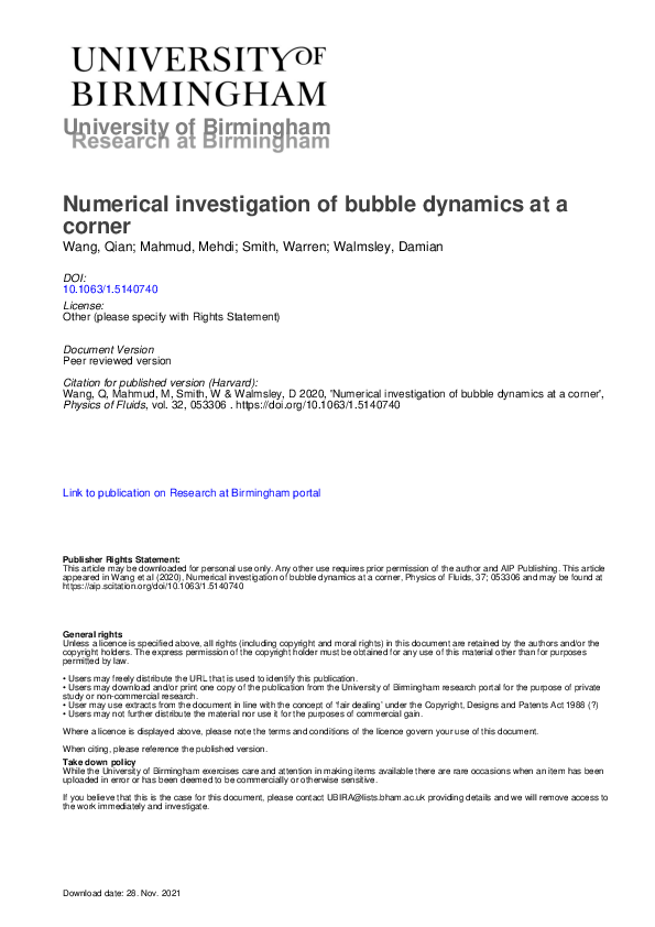 (PDF) Numerical investigation of bubble dynamics at a corner