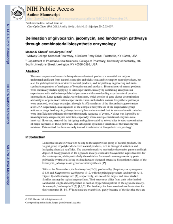 (PDF) Delineation of gilvocarcin, jadomycin, and landomycin pathways ...