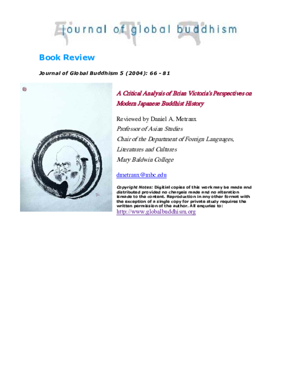 (PDF) A Critical Analysis of Brian Victoria's Perspectives on Modern ...