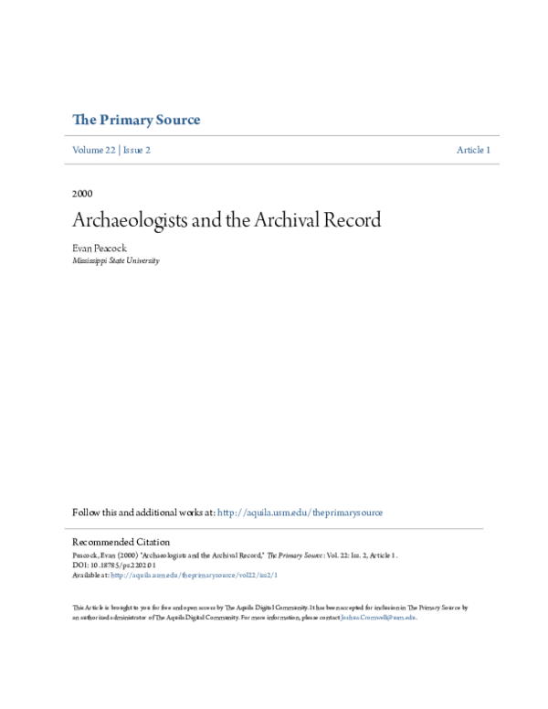 (PDF) Archaeologists and the Archival Record