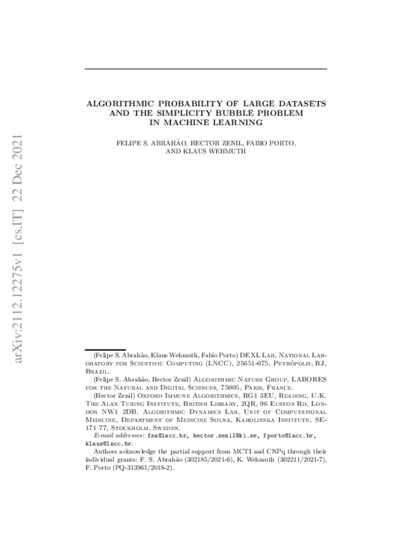 (PDF) Algorithmic Probability of Large Datasets and the Simplicity Bubble Problem in Machine ...