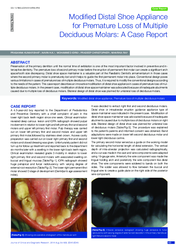 (PDF) Modified distal shoe appliance for premature loss of multiple ...