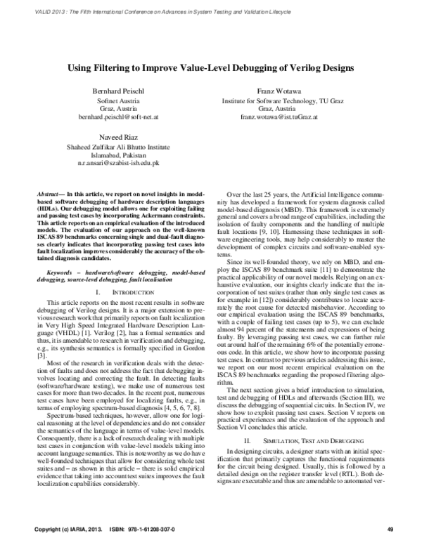 (PDF) Using Filtering to Improve Value-Level Debugging of Verilog Designs