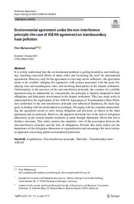 (PDF) ASEAN's Haze Pollution Agreement vs. Non-Interference