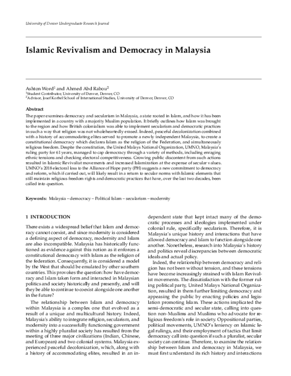 (PDF) Islamic Revivalism and Democracy in Malaysia