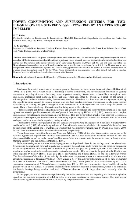 (PDF) Power Consumption and Suspension Criteria for Two-Phase Flow in a ...