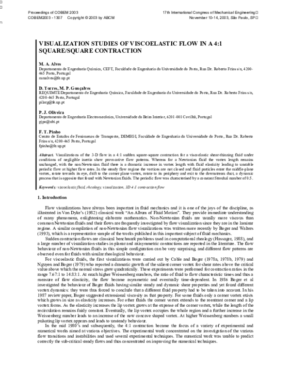 (PDF) Visualization studies of viscoelastic flow in a 4:1 square/square contraction