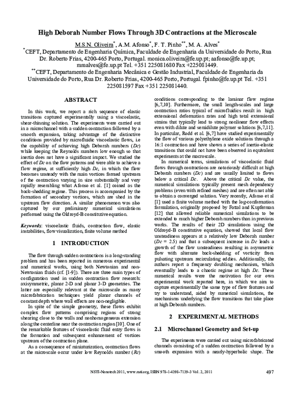 (PDF) High Deborah number flows through 3D contractions at the microscale