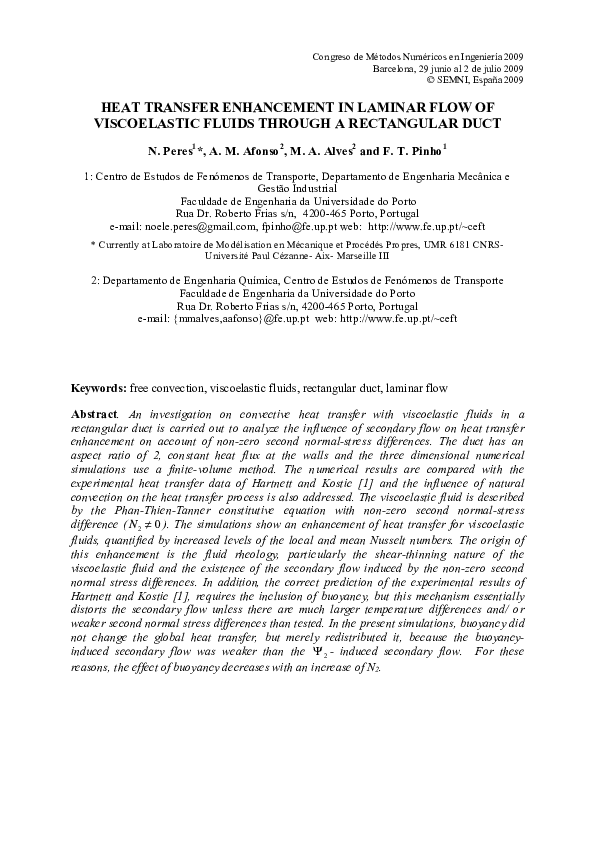 (PDF) Heat Transfer Enhancement in Laminar Flow of Viscoelastic Fluids Through a Rectangular Duct