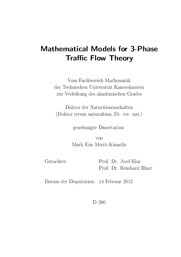 (PDF) Mathematical Models for 3-Phase Traffic Flow Theory