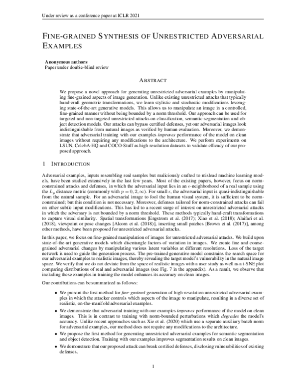 Pdf Fine Grained Synthesis Of Unrestricted Adversarial Examples Omid Poursaeed