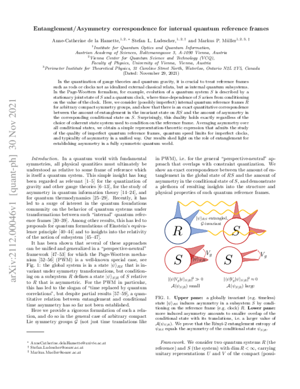 (PDF) Entanglement/Asymmetry correspondence for internal quantum reference frames