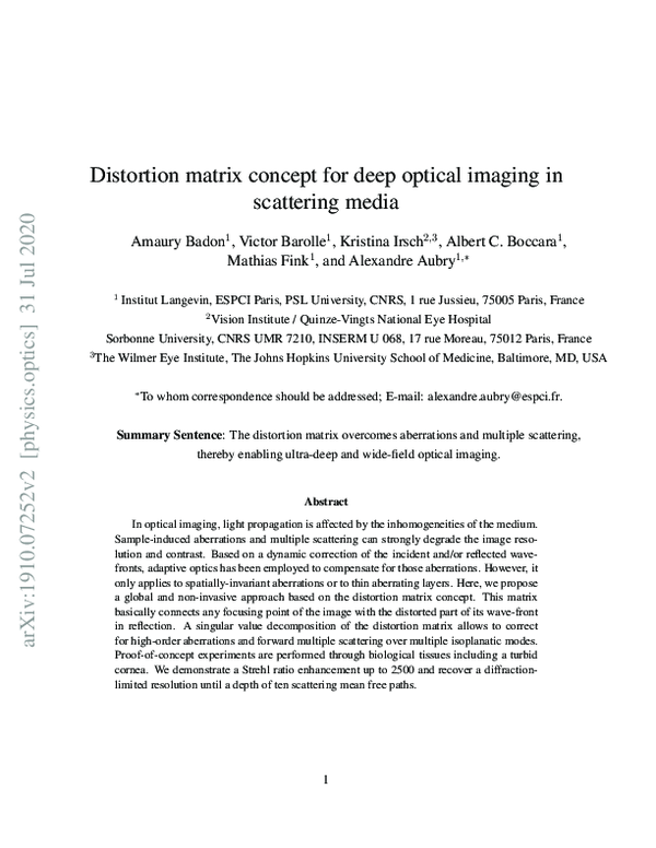 (PDF) Distortion matrix concept for deep optical imaging in scattering ...