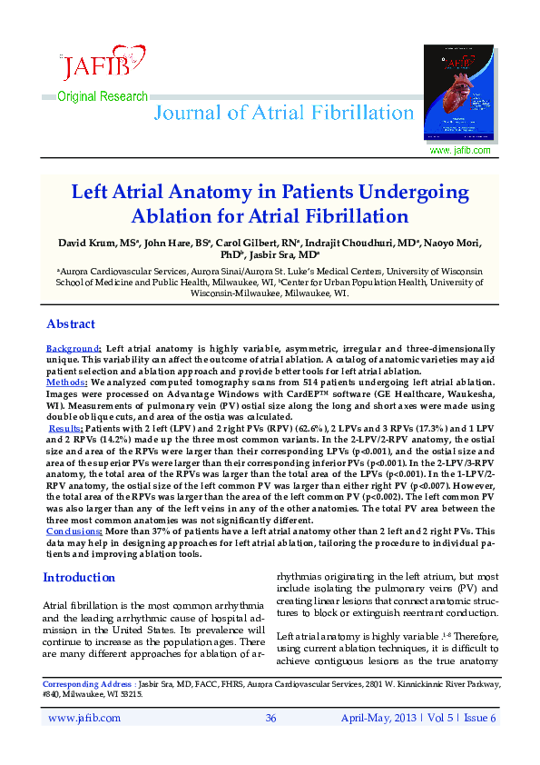 (PDF) Left Atrial Anatomy in Patients Undergoing Ablation for Atrial ...