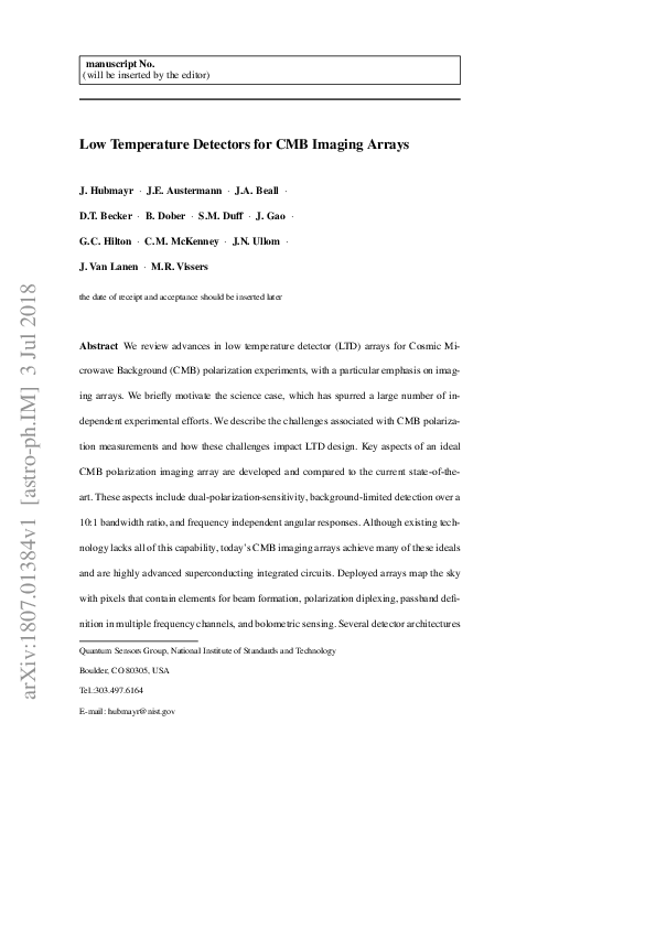 (PDF) Low-Temperature Detectors for CMB Imaging Arrays