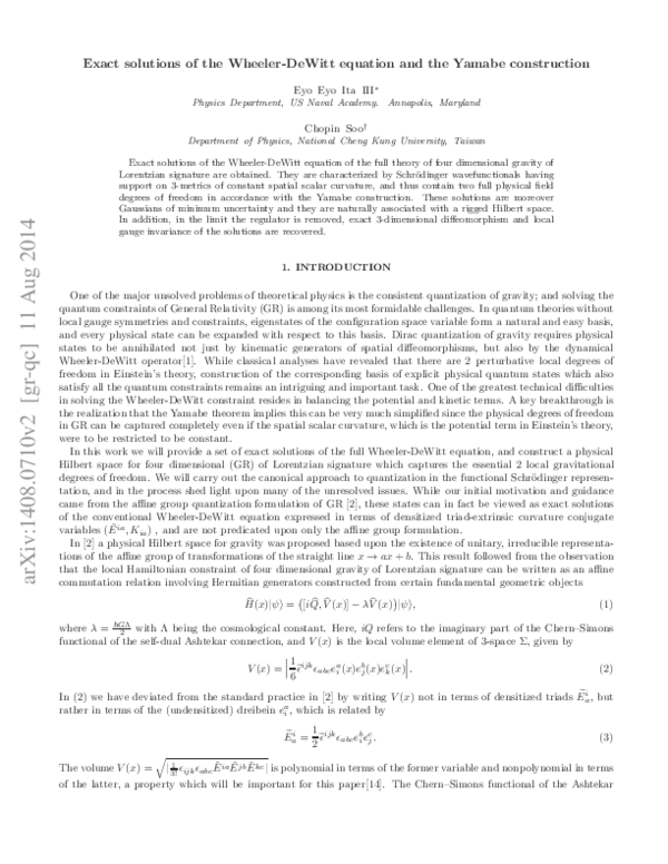 (PDF) Exact solutions of the Wheeler-DeWitt equation and the Yamabe ...