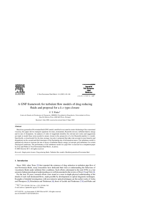 (PDF) A GNF framework for turbulent flow models of drag reducing fluids ...