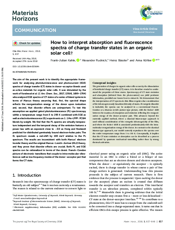 (PDF) How to interpret absorption and fluorescence spectra of charge ...