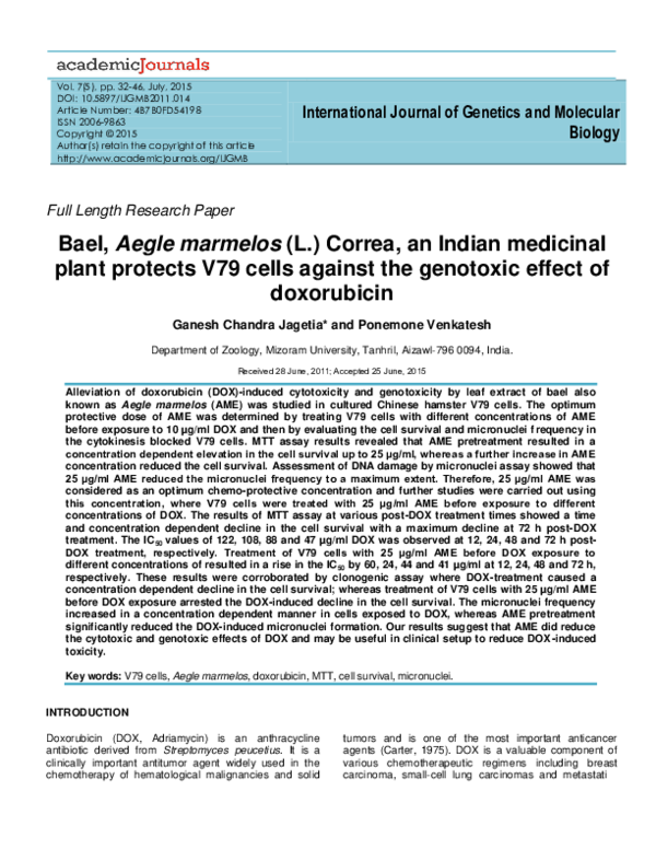 (PDF) Bael, Aegle marmelos (L.) Correa, an Indian medicinal plant ...
