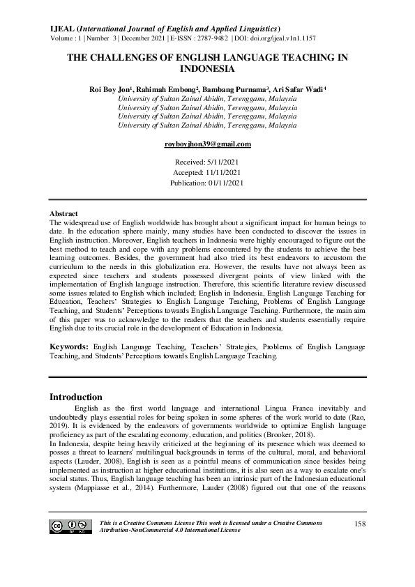 (PDF) The Challenges of English Language Teaching in Indonesia
