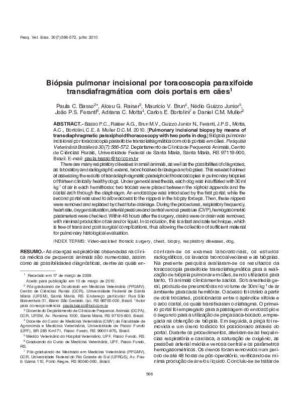(PDF) Biópsia pulmonar incisional por toracoscopia paraxifoide ...