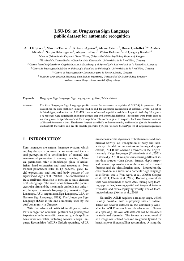 (PDF) LSU-DS: An Uruguayan Sign Language Public Dataset for Automatic ...