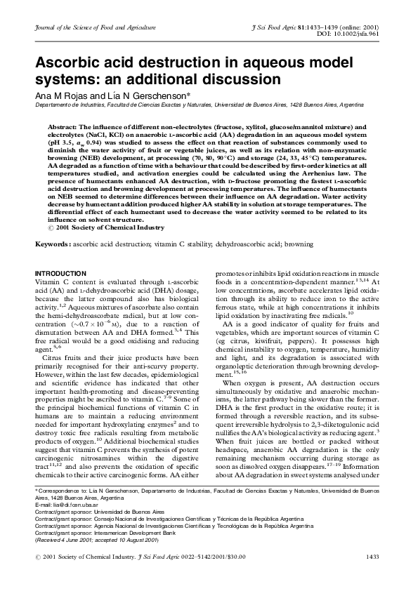(PDF) Ascorbic acid destruction in aqueous model systems: an additional ...