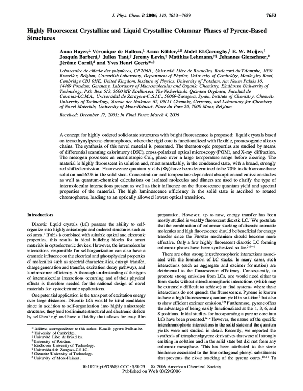 (PDF) Highly Fluorescent Crystalline and Liquid Crystalline Columnar ...