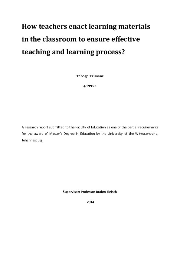 (PDF) How teachers enact learning materials in the classroom to ensure ...