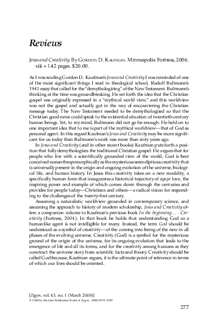 (PDF) Jesus and Creativity. By Gordon D. Kaufman
