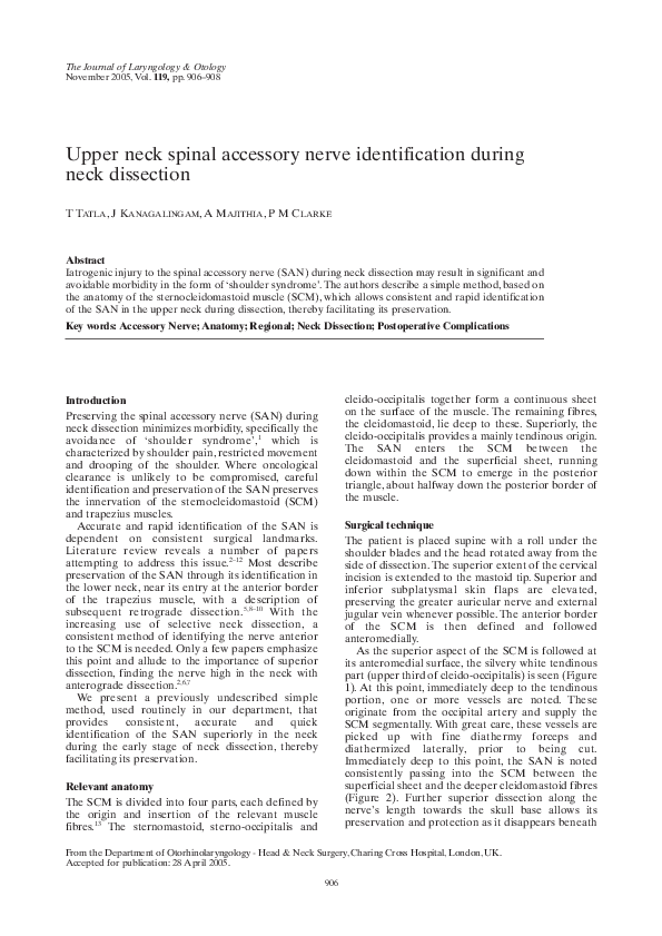 (PDF) Upper neck spinal accessory nerve identification during neck ...