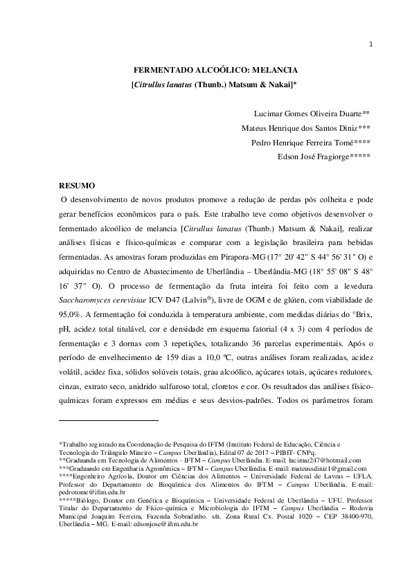 (PDF) Fermentado Alcoólico: Melancia [Citrullus Lanatus (THUNB.) Matsum ...