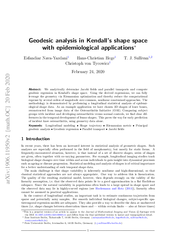 (PDF) Geodesic analysis in Kendall's shape space with epidemiological ...