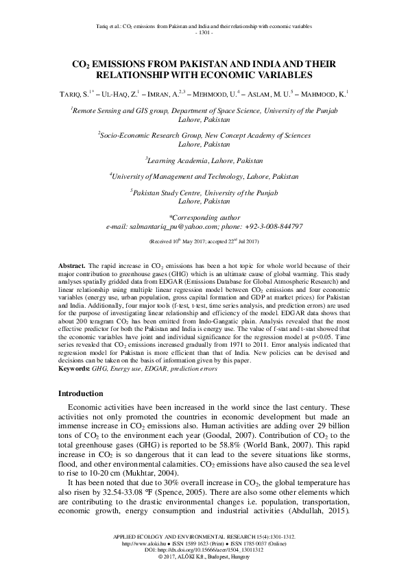 (PDF) CO2 Emissions from Pakistan and India and Their Relationship with ...