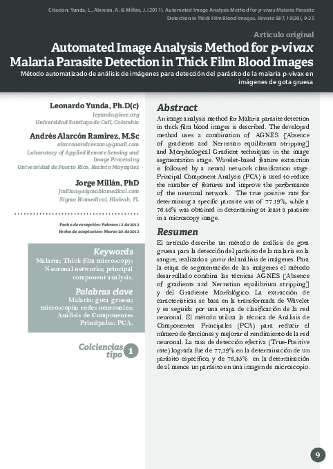 (PDF) Automated Image Analysis Method for p-vivax Malaria Parasite Detection in Thick Film Blood ...