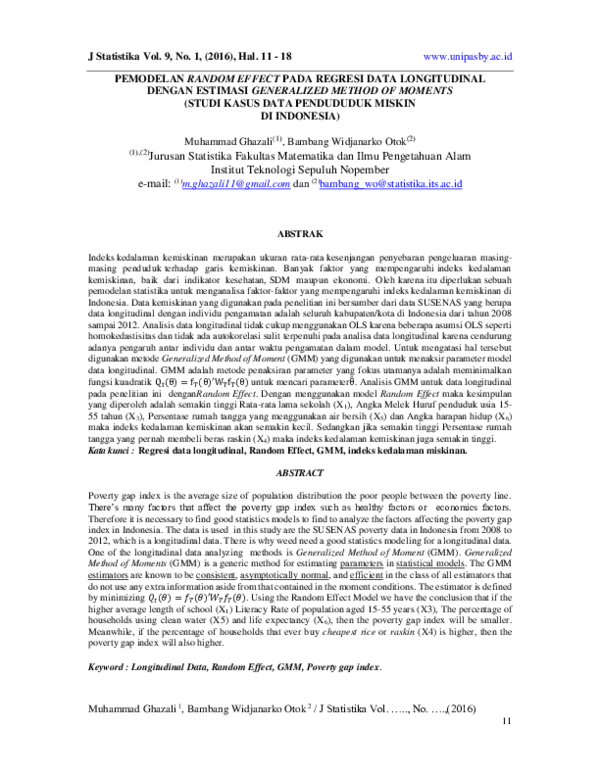 (PDF) Pemodelan Random Effect Pada Regresi Data Longitudinal Dengan Estimasi Generalized Method ...