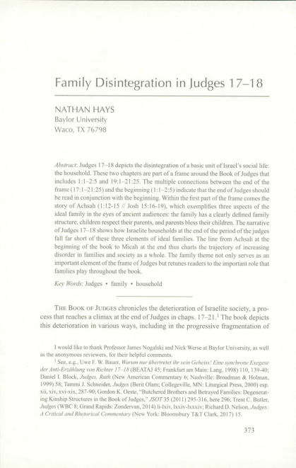 (PDF) Family Disintegration in Judges 17–18