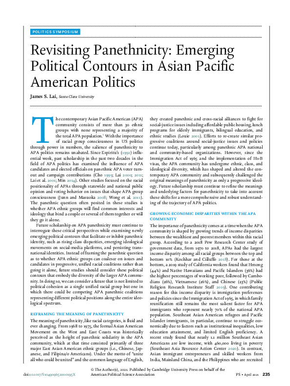 (PDF) Revisiting Panethnicity: Emerging Political Contours in Asian ...